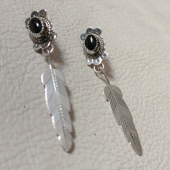 Jewelry | Navajosterling And Onyx Feathers Earrings 2 Long Marked Cto ...